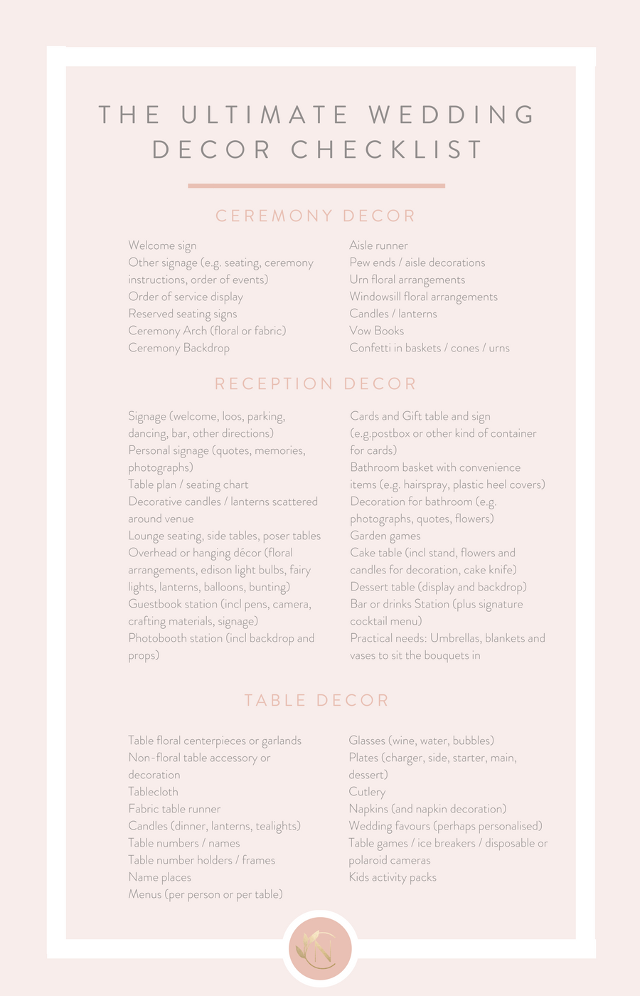 Wedding Decor Checklist Printable Printable World Holiday Wedding Decor Checklist Printable Printable World Holiday